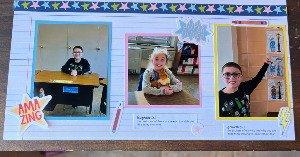 Bright & Colorful School Days Scrapbook Page Idea for School Memories